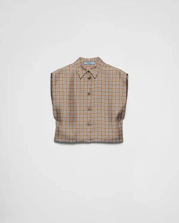 Prada Printed Twill Silk Shirt - Camel Brown | Editorialist